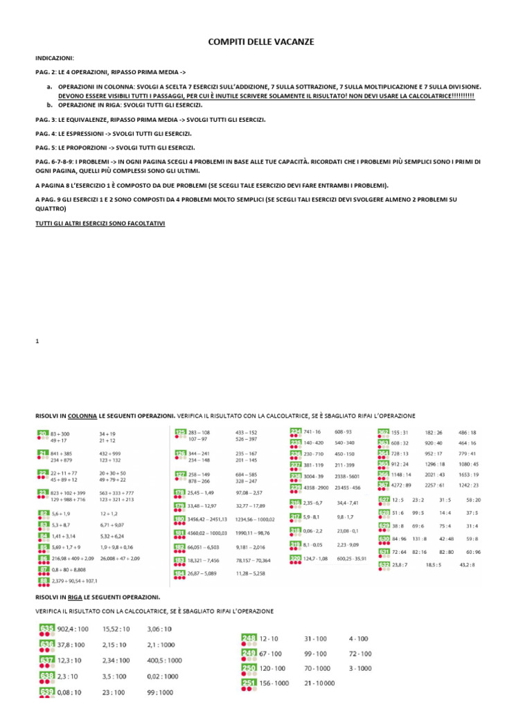 Compiti Vacanze Estive Seconda Media | PDF