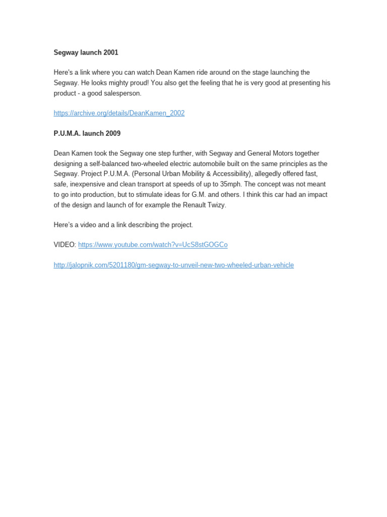 1 22 Reading - Segway and P.U.M.a. Launch | PDF