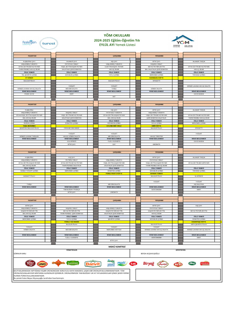 Eylul 2024 Yemek Menusu (1) - 3 | PDF