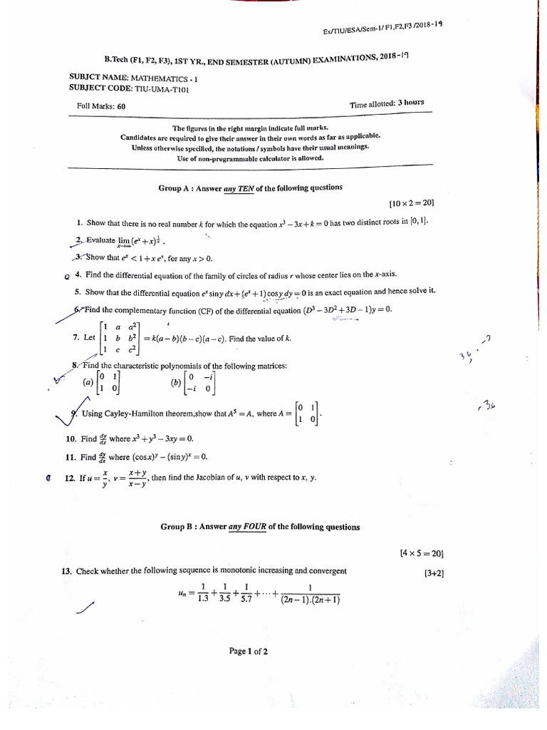 Mathematics 2019 Question | PDF