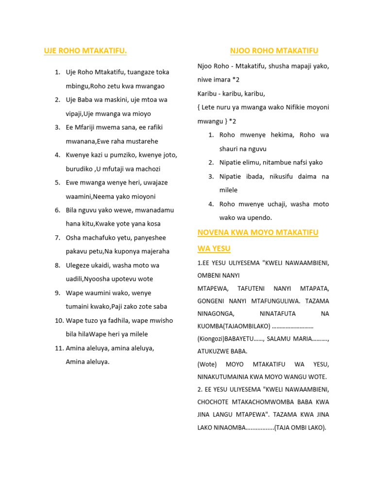 Novena Ya Roho Mtakatu | PDF