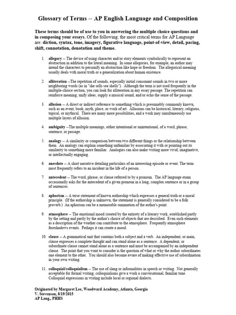 AP LAng Glossary of Terms | PDF