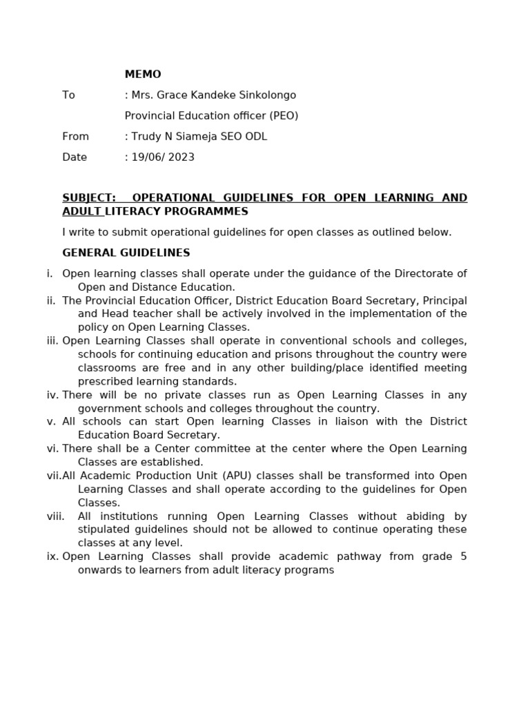 Memo Odl Operational Guidelines 2023 | PDF