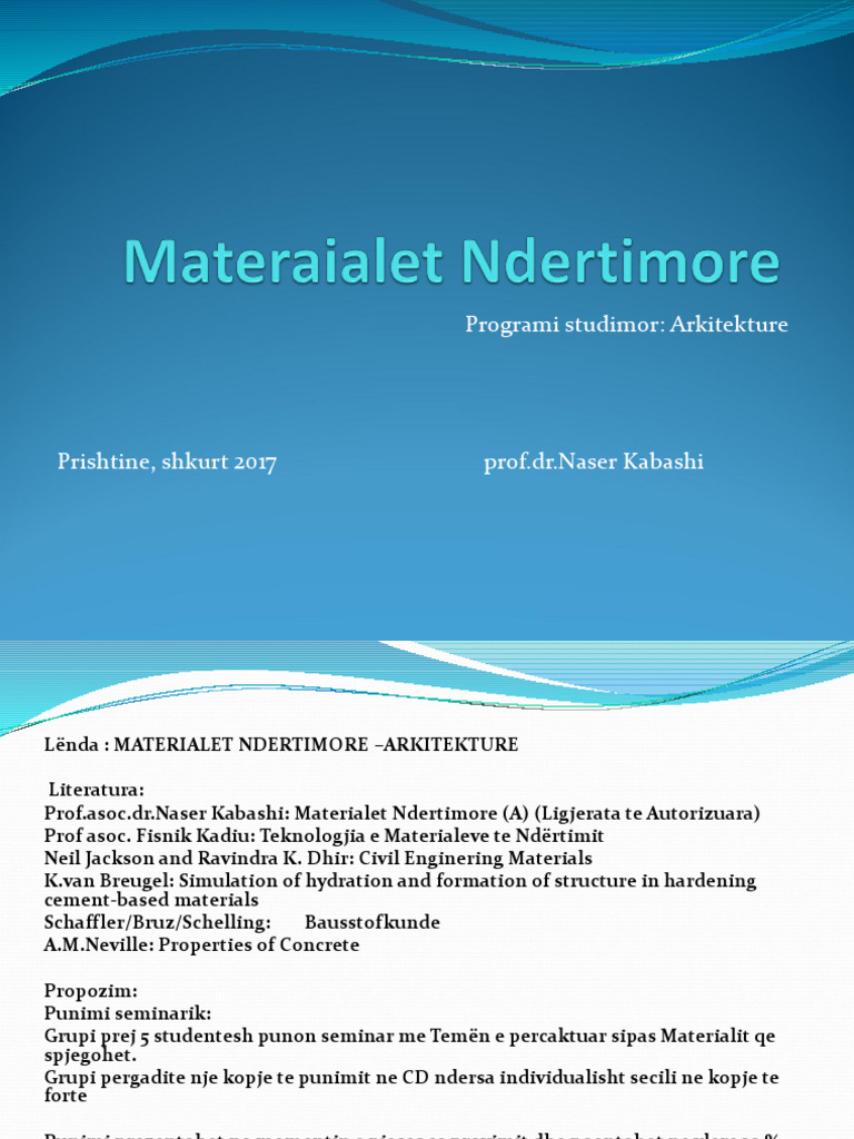 Materialet Ndertimore (A) - Ligjerata Dhe Prezentime-Pjesa I | PDF