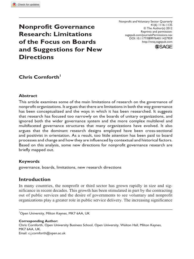 Nonprofit Governance Research - Limitations of The Focus On Boards and ...