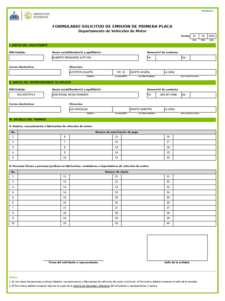 Formulario Depositar Placa Dgii | PDF