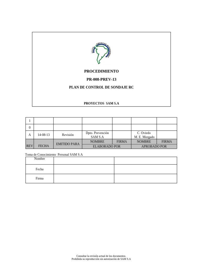 PR-008 - Procedimientos Control de Sondaje RC | PDF