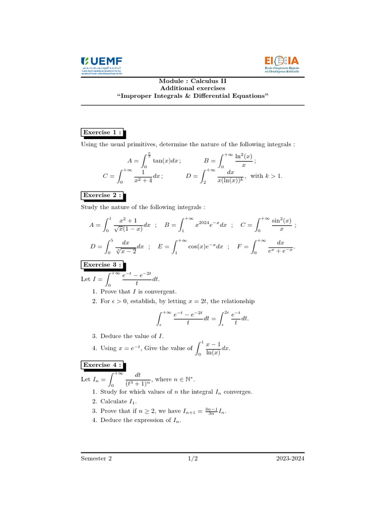 Calculus 2 Additional Exercises 2 CH 2 and CH 3 | PDF | Trigonometric Functions | Differential ...