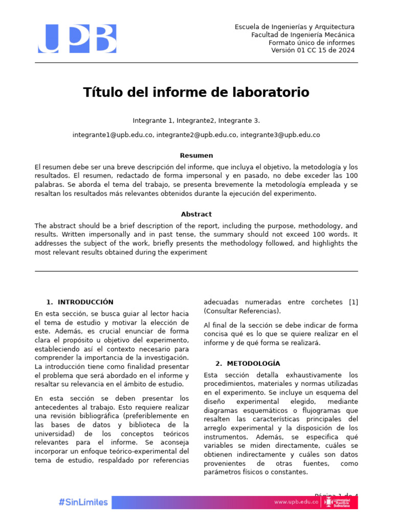 Formato para La Entrega de Informes de Laboratorio | PDF