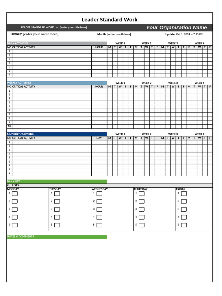 A4 Leader Standard Work Template | PDF