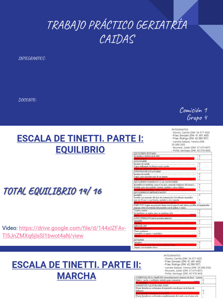 ESCALA TINETTI - Grupo 4 - COM 01 | PDF