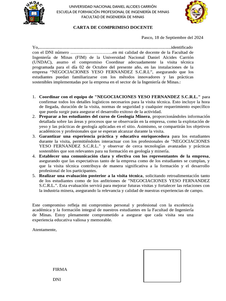 Carta de Comprimiso Docente Parraguez | PDF