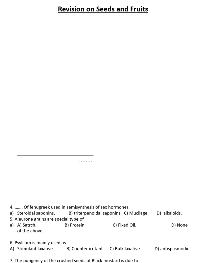 Revision On Seeds and Fruits | PDF | Seed | Cooking, Food & Wine