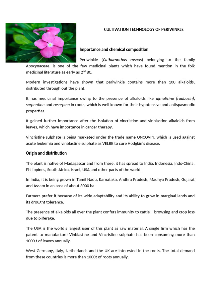 Cultivation of Periwinkle | PDF