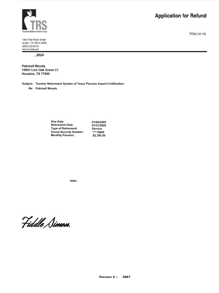 Pension Award Letter Sample 1 | PDF