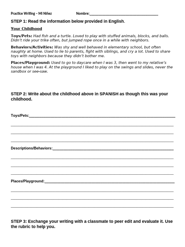 Practice Writing Niñez Peer Edit 2018 | PDF