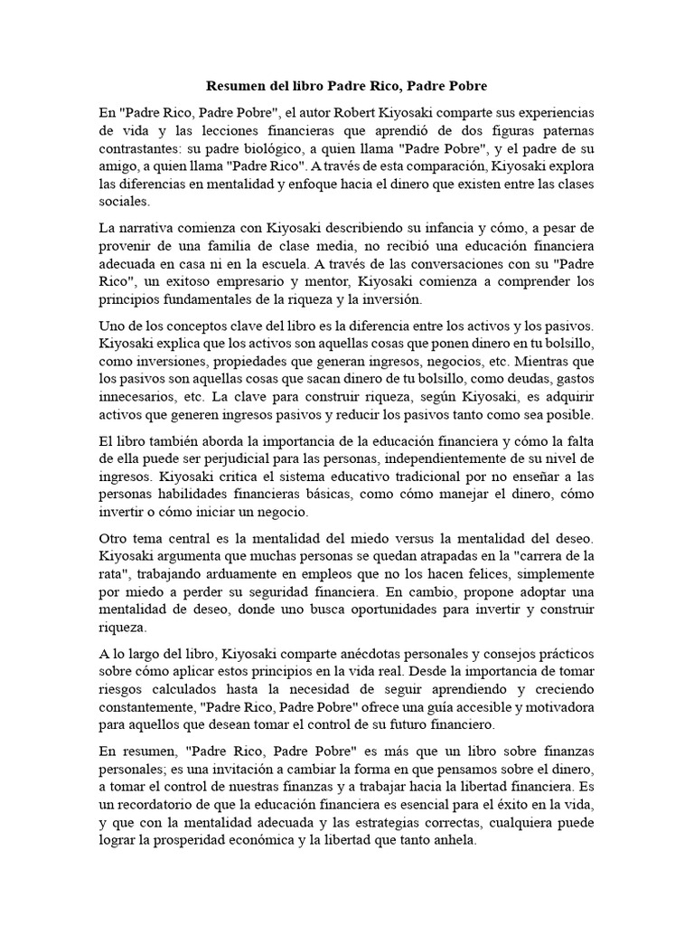 Resumen Del Libro Padre Rico Enriquito | PDF