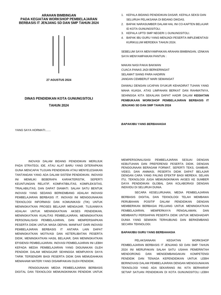 Arahan Bimbingan Pembukaan Workshop IT | PDF