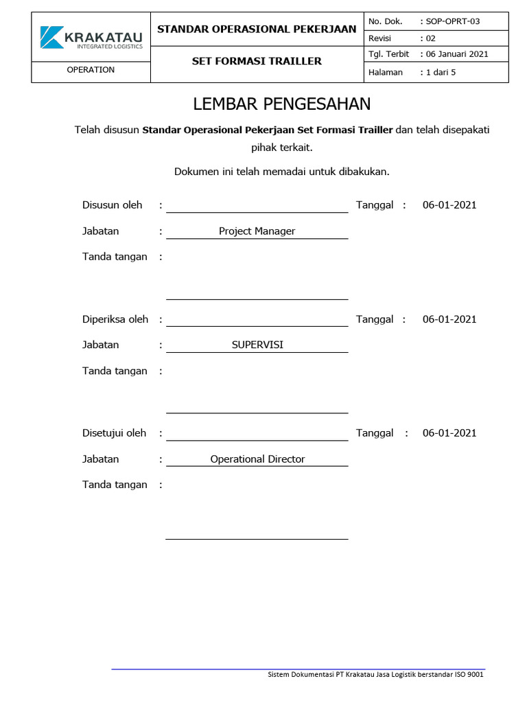 SOP-OPRT-03-Set Formasi Trailler | PDF