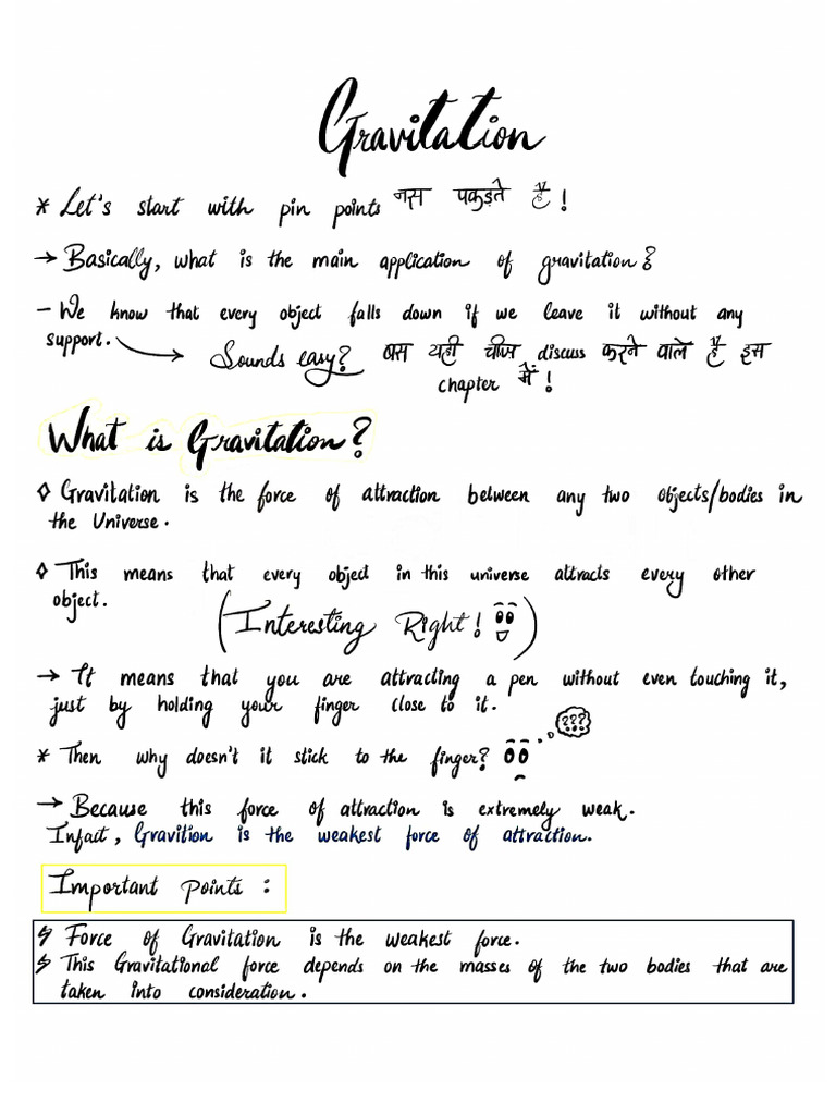 Gravitation Class 9th Science Notes | PDF