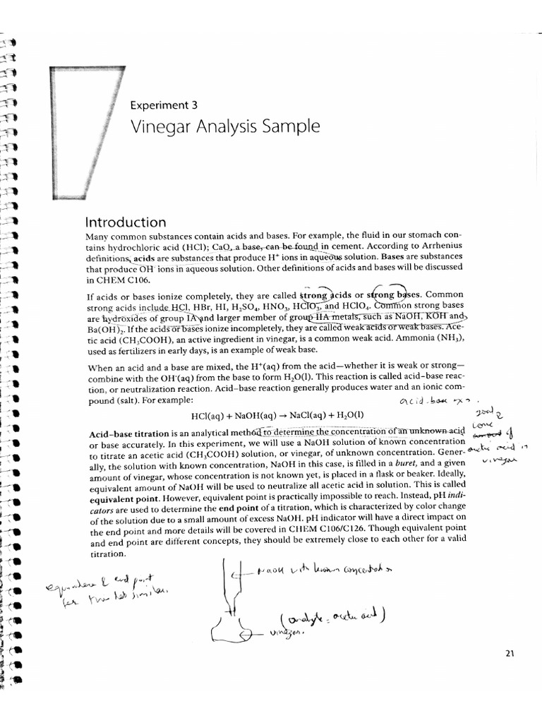 Experiment 3 - Vinegar Analysis Lab Manual PDF | PDF