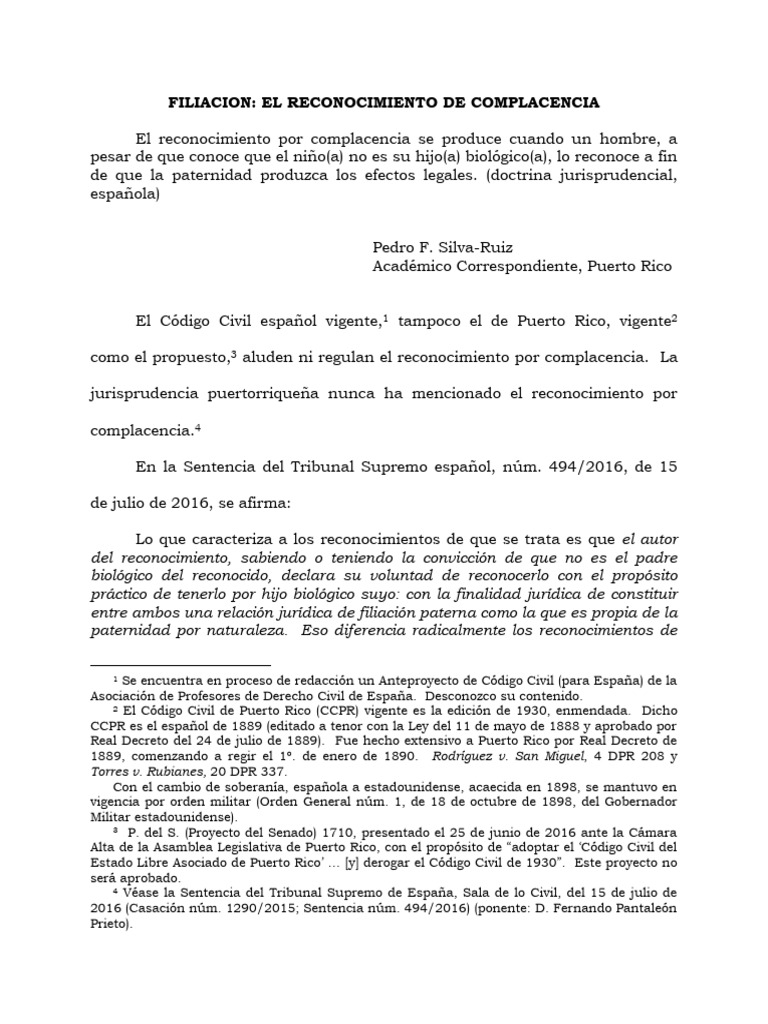 Filiacion El Reconocimientode Complacencia | PDF