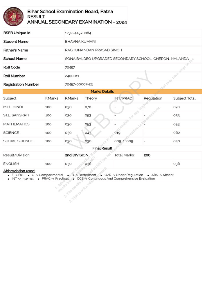 Secondary Annual Result 2024 | PDF