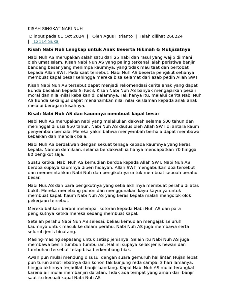 Kisah Singkat Nabi Nuh | PDF