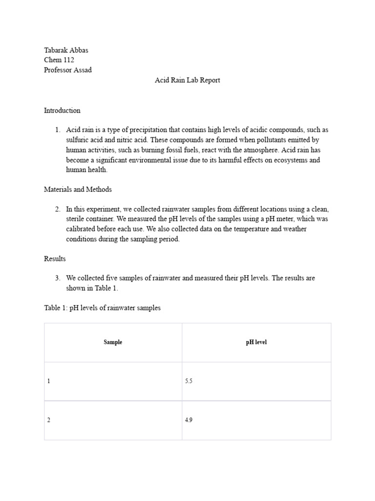 Acid Rain Lab Report | PDF