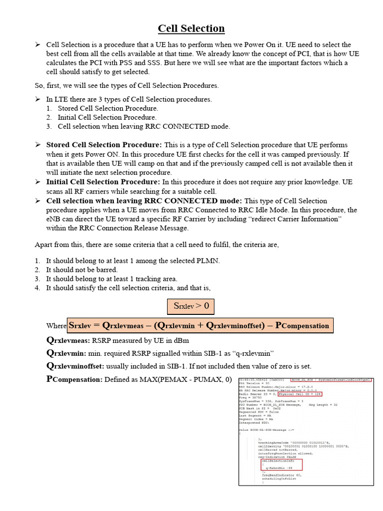 Cell Selection Procedure and Criteria in LTE | PDF