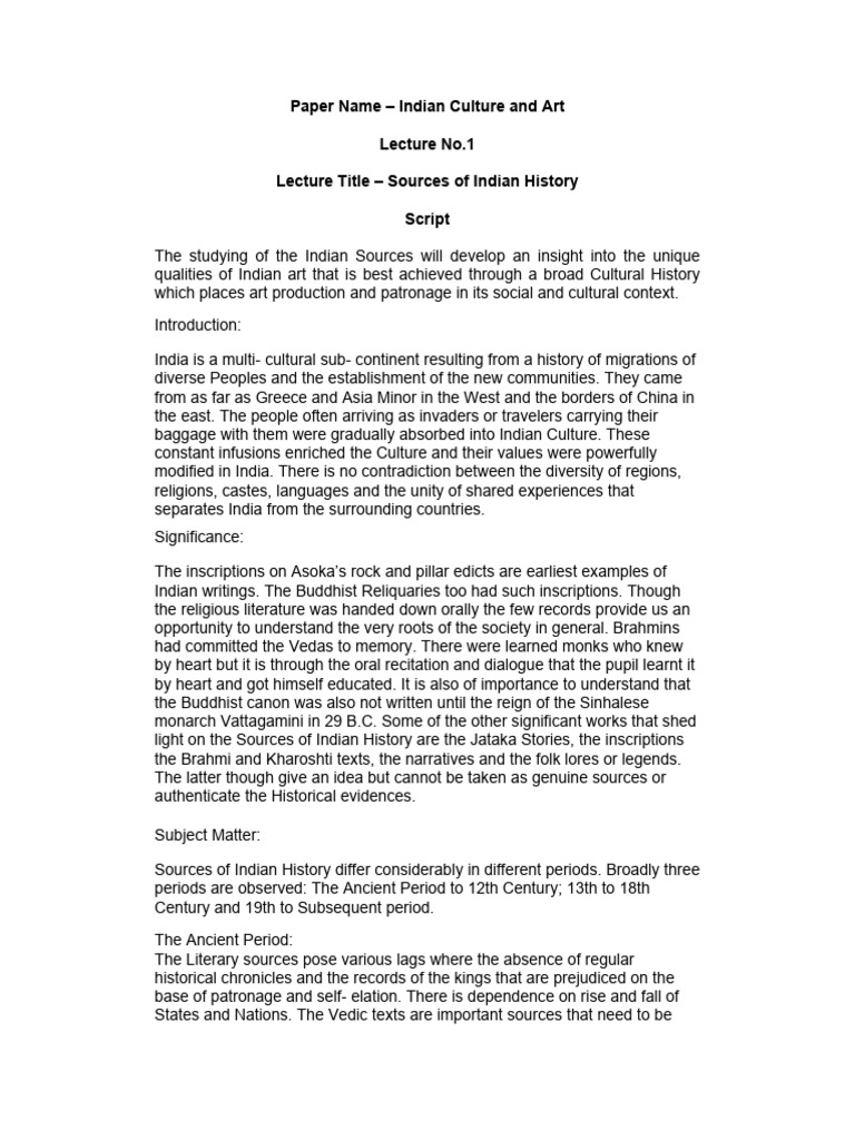 Paper Name - Indian Culture and Art Lecture No.1 Lecture Title ...