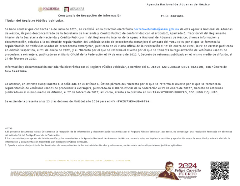 Constancia Jesus Guillermo Cruz Rascon | PDF