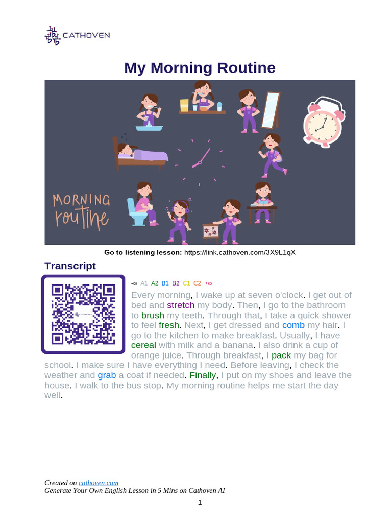 A2 Listening Lesson Morning Routine - 158678 | PDF