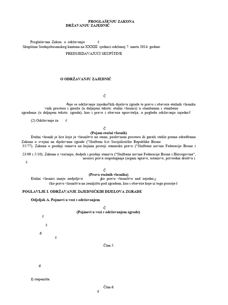 Zakon o Odrzavanju Zajednickih Dijelova Zgrada I Upravljanju Zgradama SBK SN 5 2014 | PDF