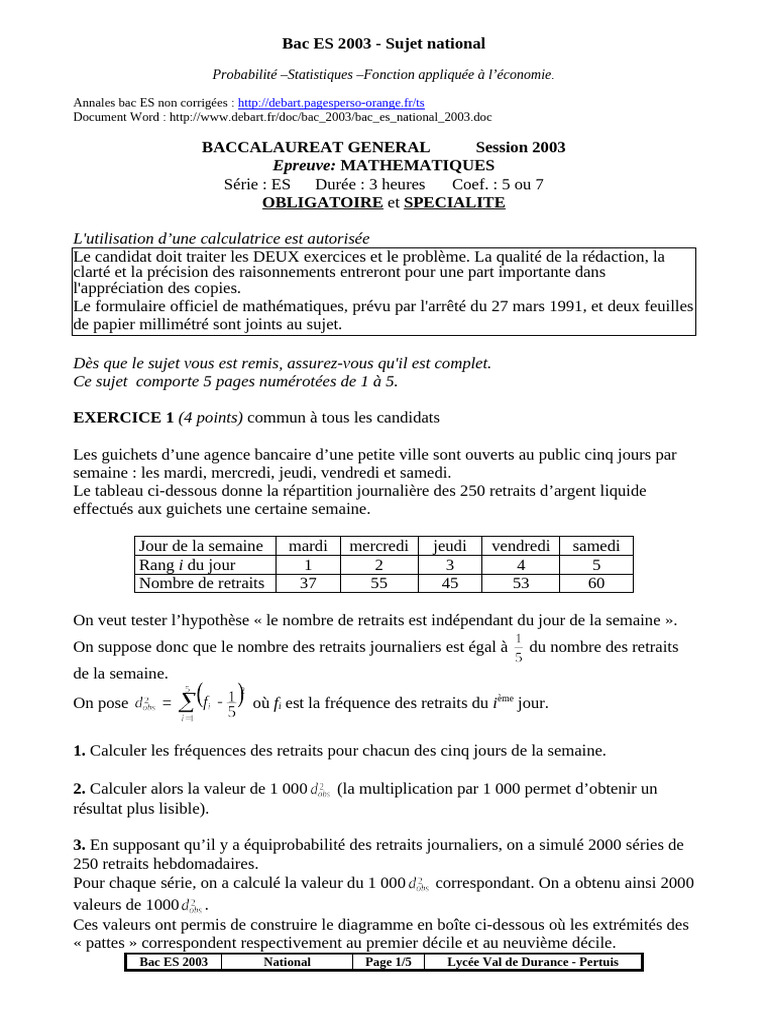 Bac Es National 2003 | PDF