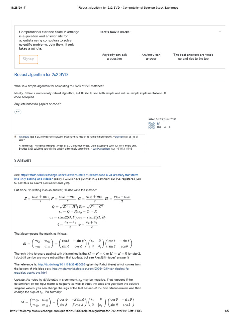 Robust Algorithm For 2x2 SVD - Computational Science Stack Exchange | PDF