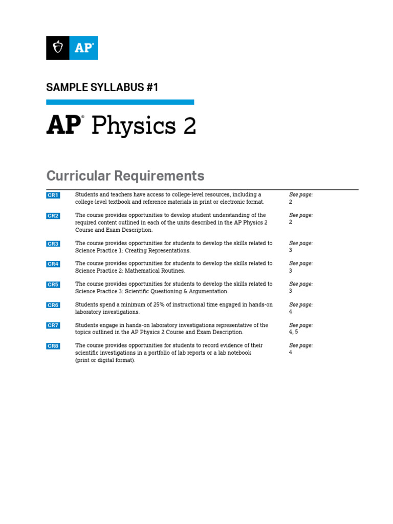 AP Physics 2 - Sample - Syllabus - 1 - 2024 | PDF | Optics | Series And ...