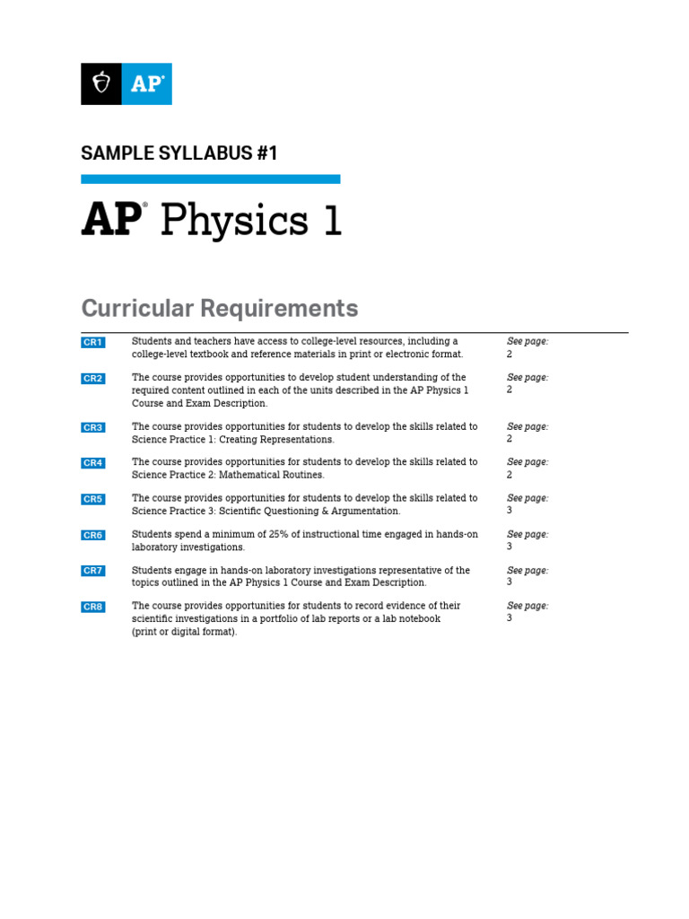 AP Physics 1 - Sample - Syllabus - 1 - 2024 | PDF