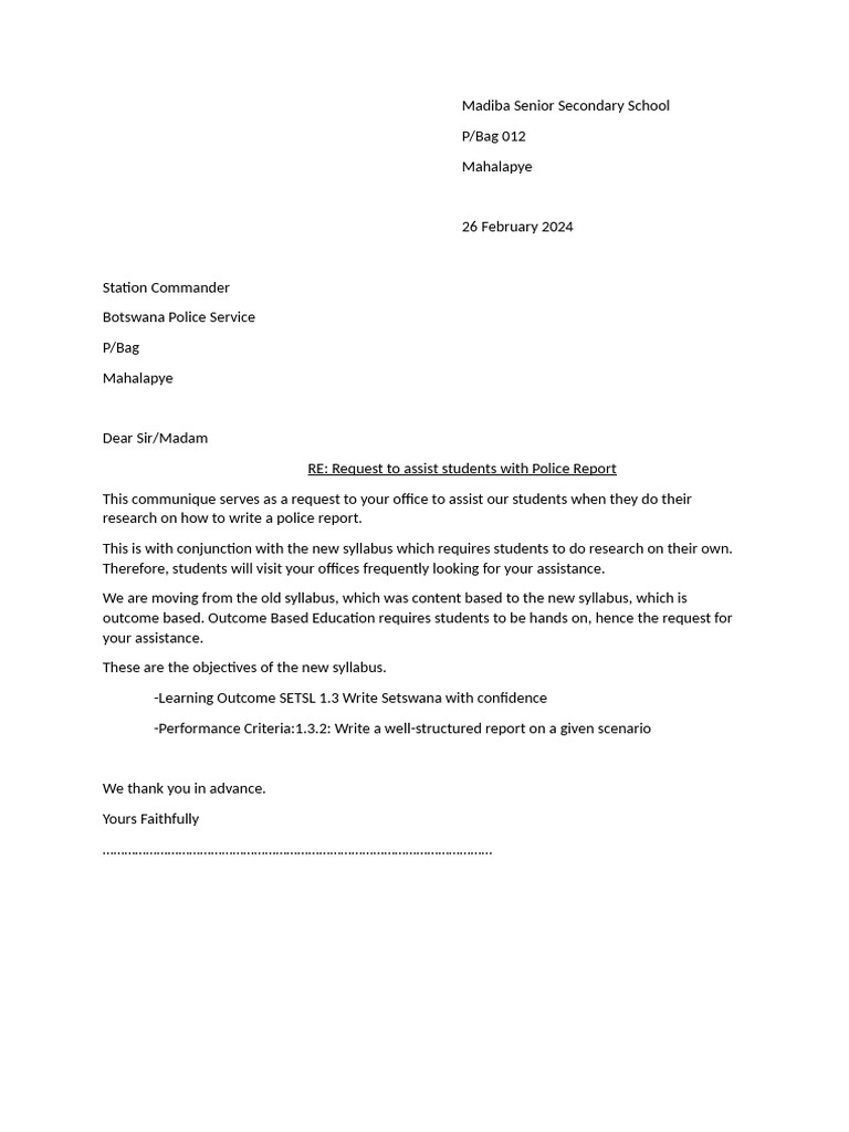 Request for Police Report Assistance | PDF