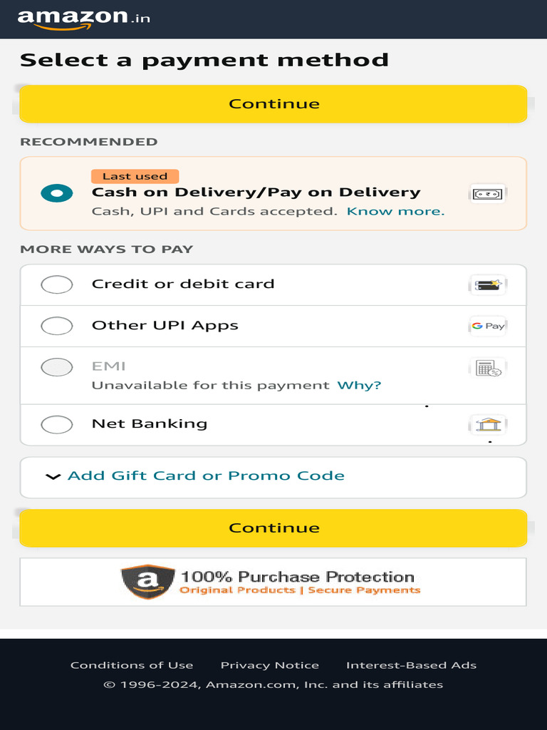 Select A Payment Method - Amazon - in Checkout | PDF
