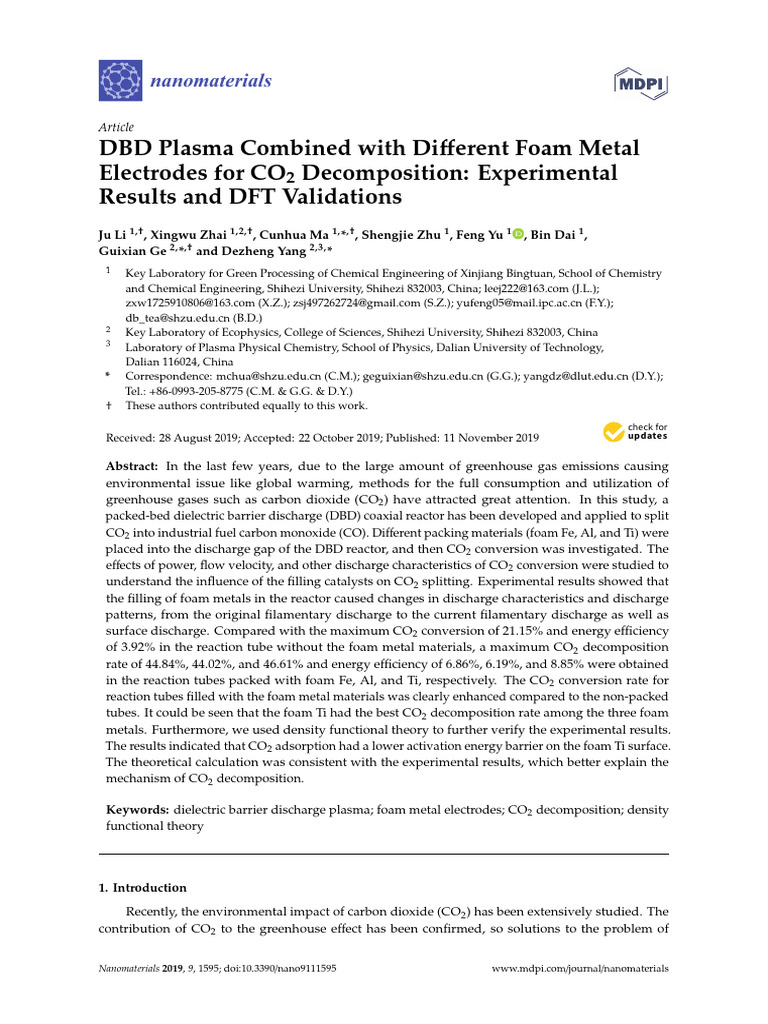 DBD Plasma Combined With Different Foam Metal Elec | PDF