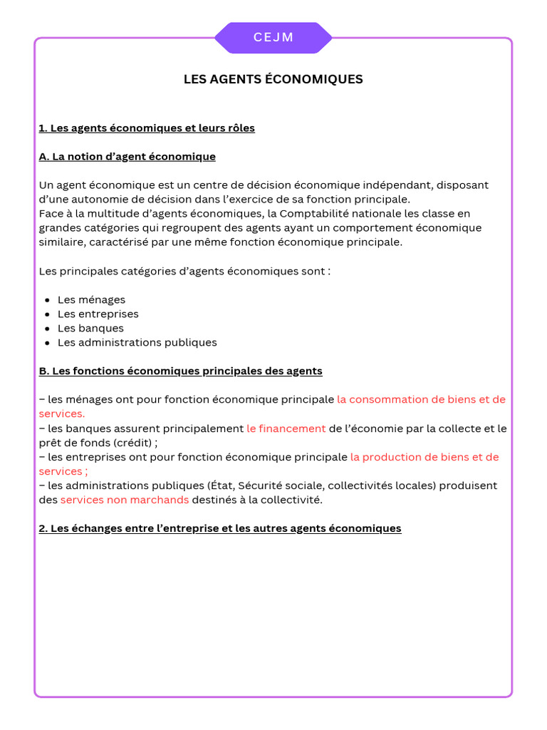 CEJM Les Agents Économiques | PDF