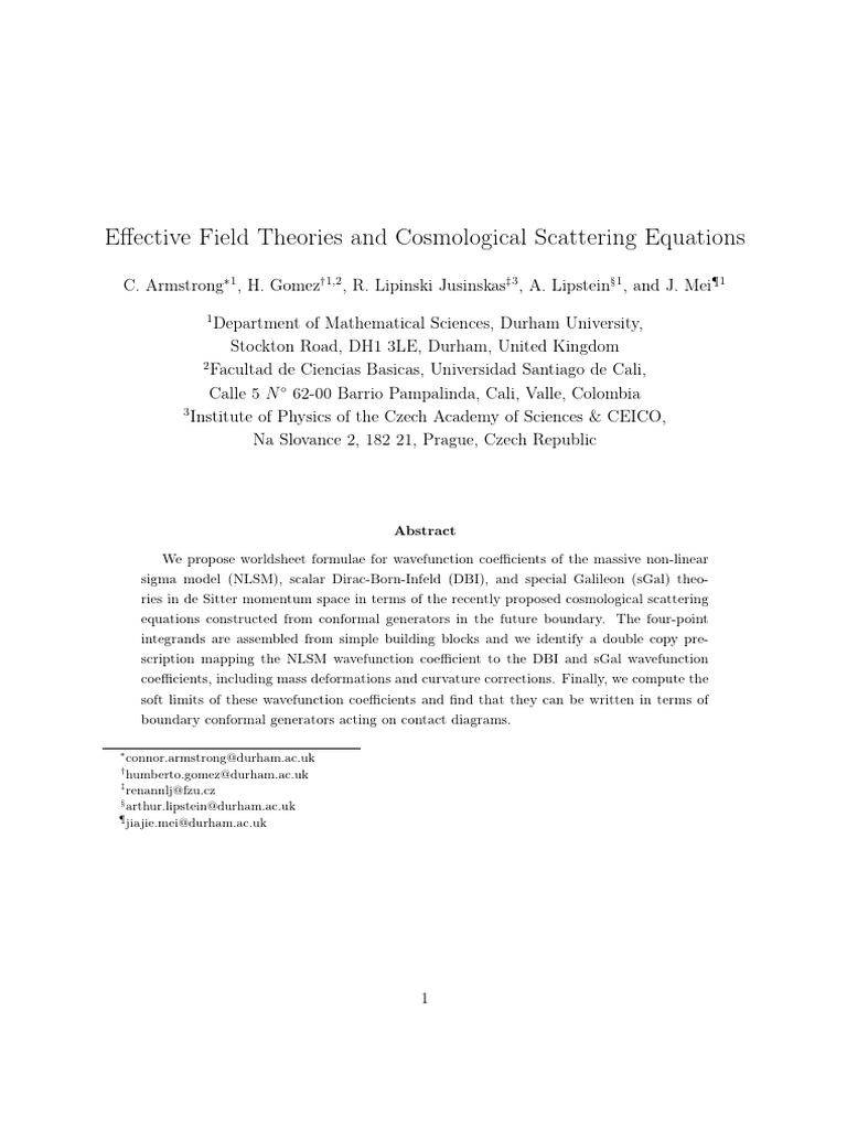 Effective Field Theories and Cosmological Scattering Equations | PDF