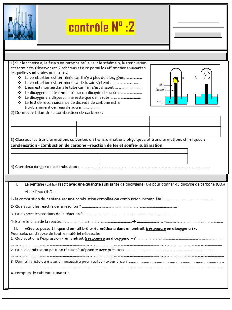 Devoir 2 Modele 12 Physique Chimie 2ac Semestre 1 | PDF
