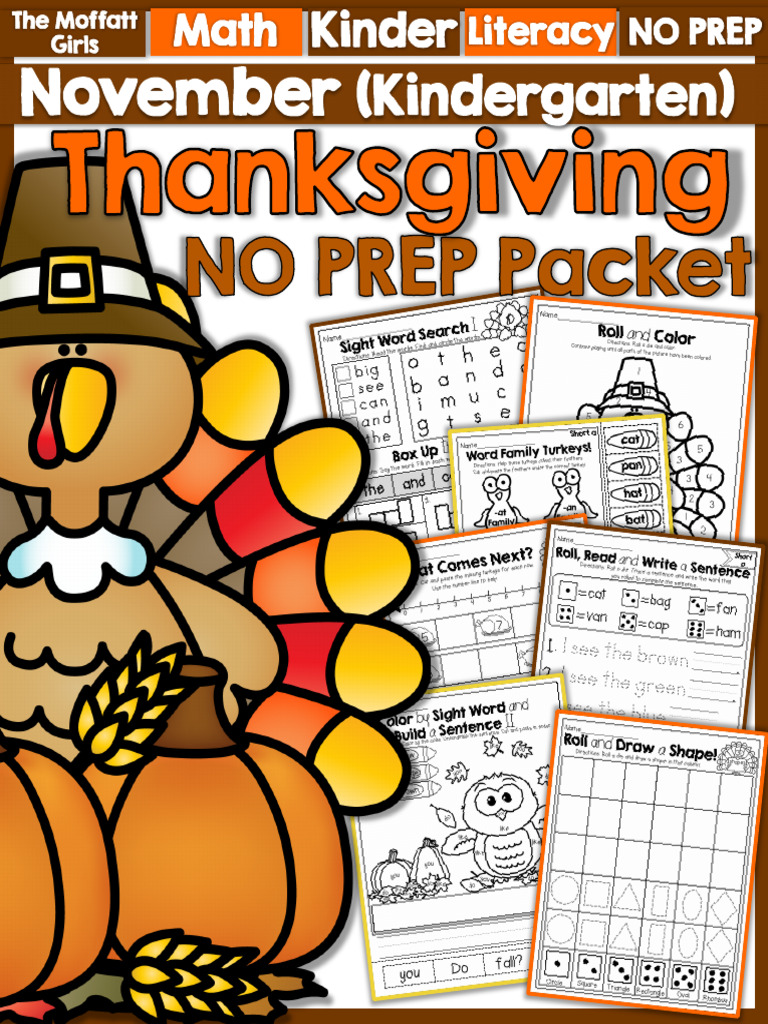 November No Prep Math and Literacy Kindergarten | PDF