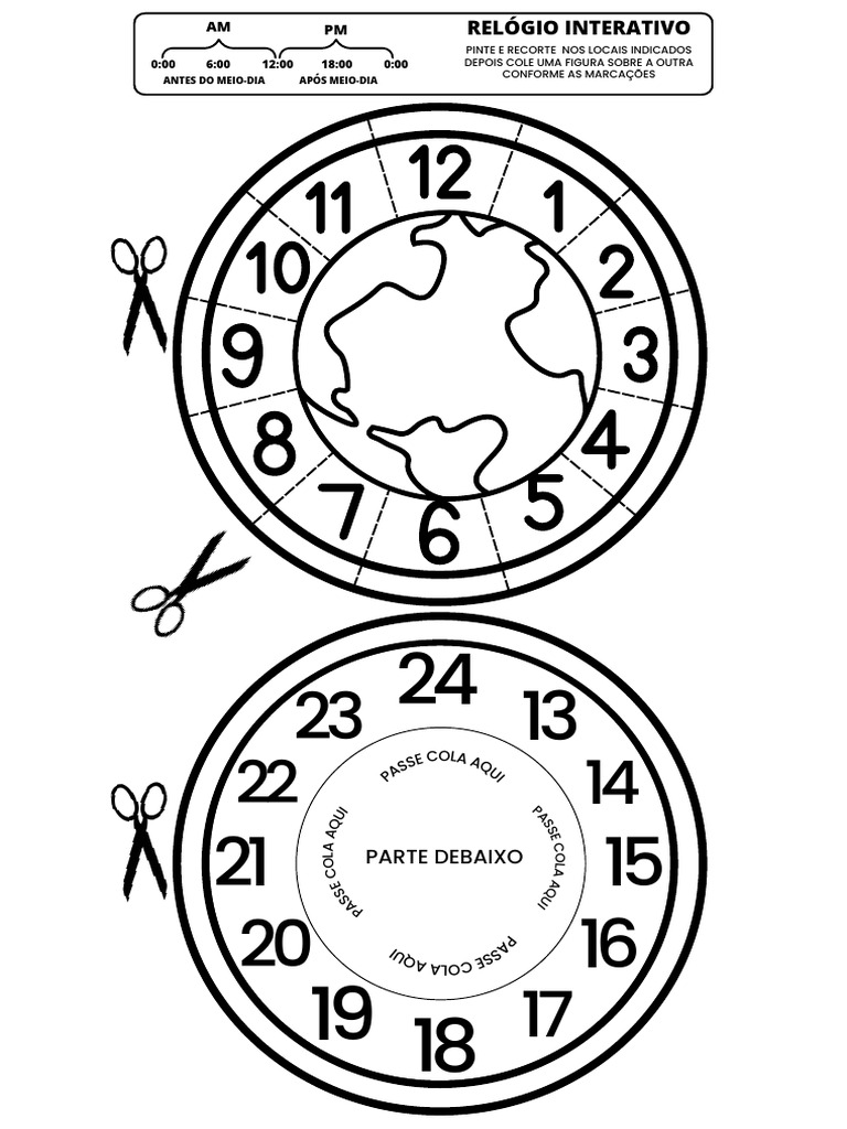 Relógio Am e PM Colorido e para Colorir | PDF