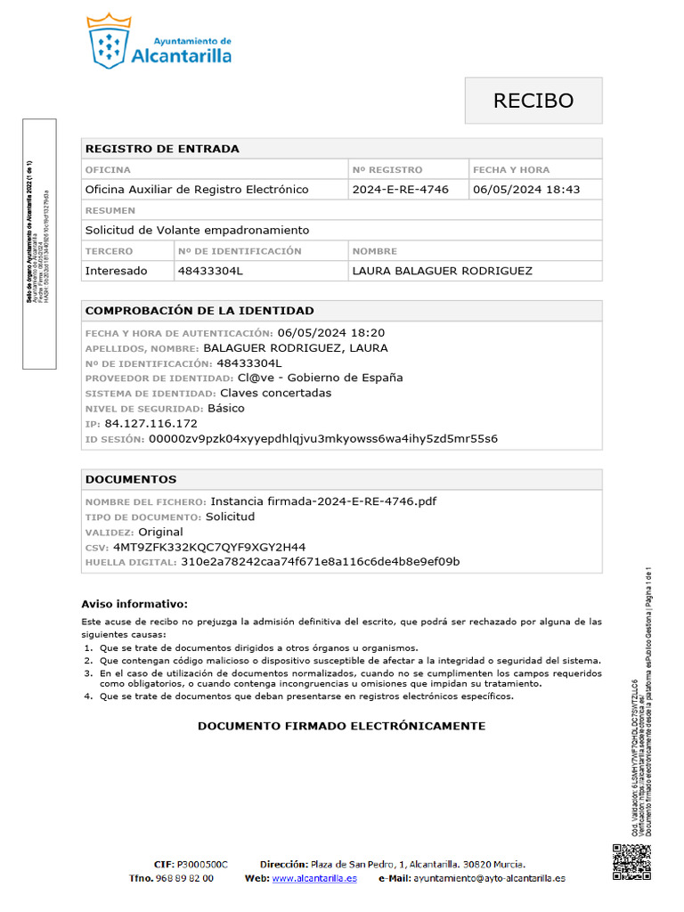Acuse de Recibo Recibo Recibo-2024-E-RE-4746 | PDF