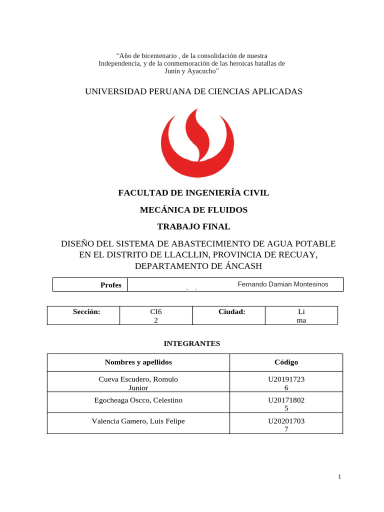 Trabajo Final Mecanica de Fluidos | PDF