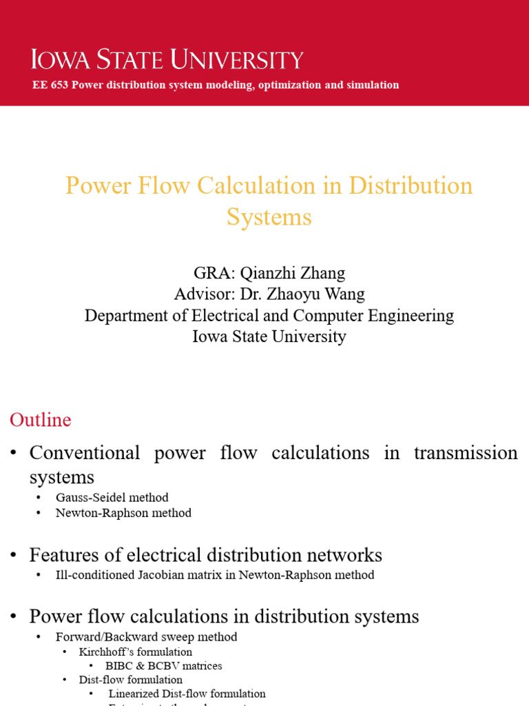EE653 Power Flow in Distribution Systems | PDF