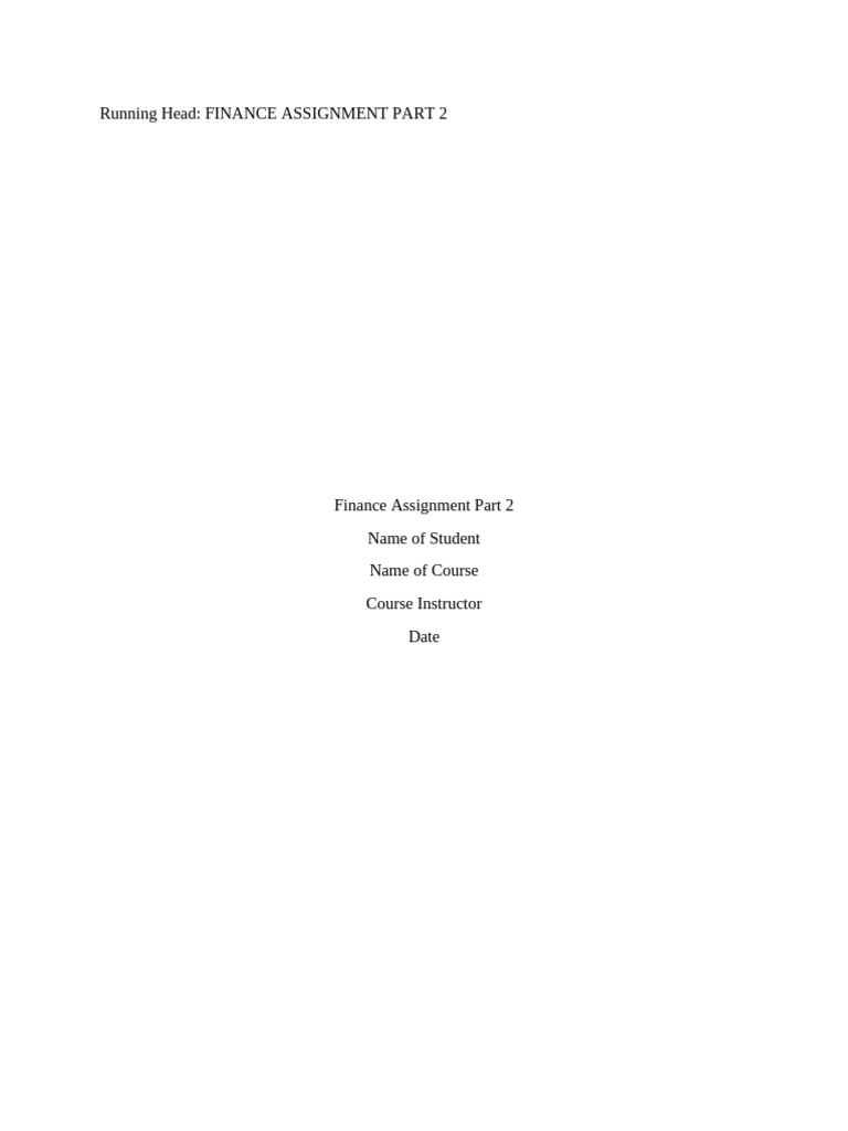 Finance Assignment Part 2 Pdf